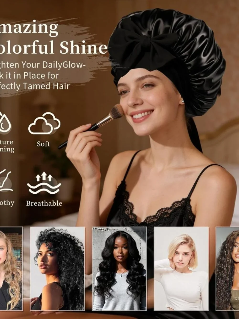 Hair | Silk Bonnet Satin Bonnet For Sleeping Large Bonnets With Tie ...